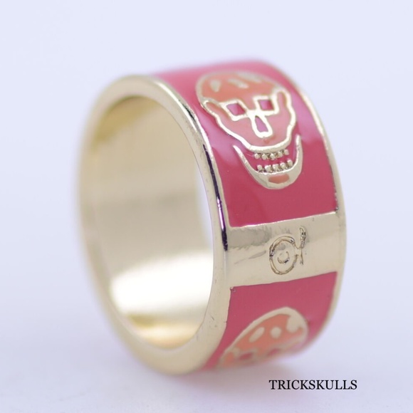 TRICKSKULLS | Jewelry | Double Pink Pastel Enamel Smiling Skulls Gold ...